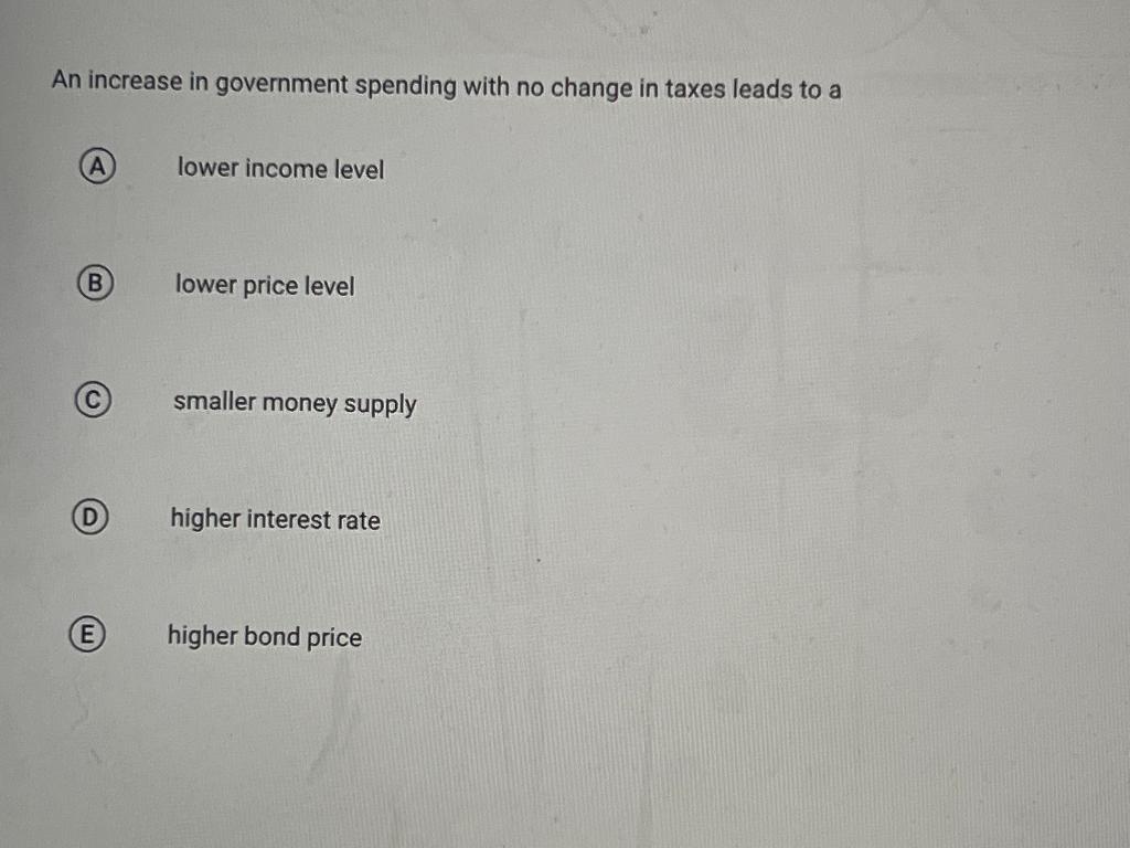 Solved An increase in government spending with no change in | Chegg.com