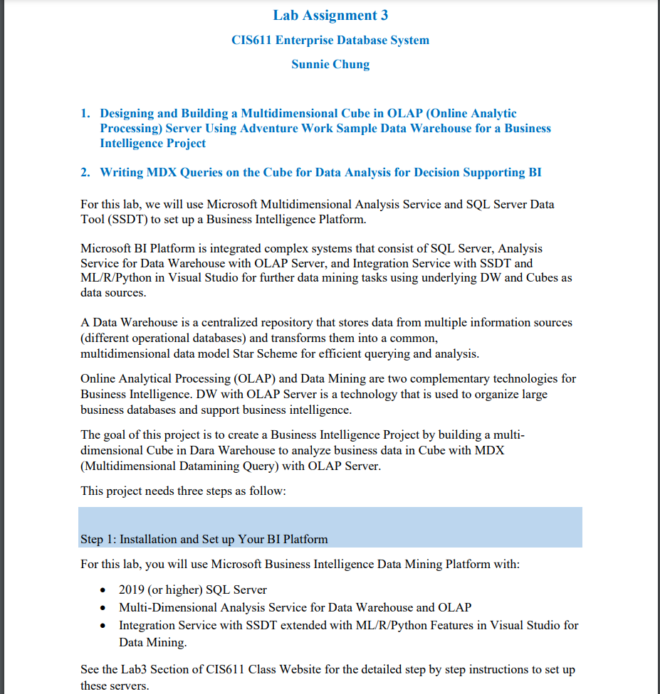 CIS611 Enterprise Database System Sunnie Chung 1. | Chegg.com
