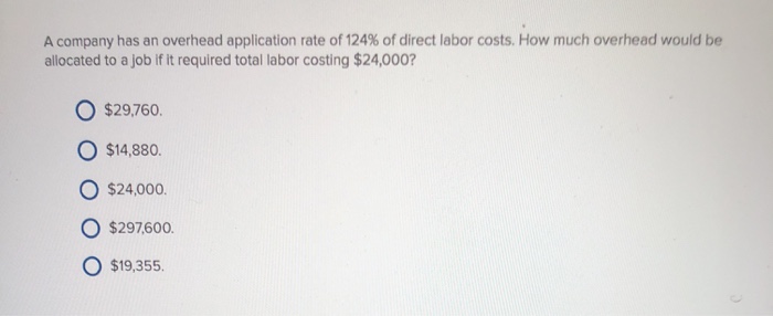 Solved A company has an overhead application rate of 124% of | Chegg.com