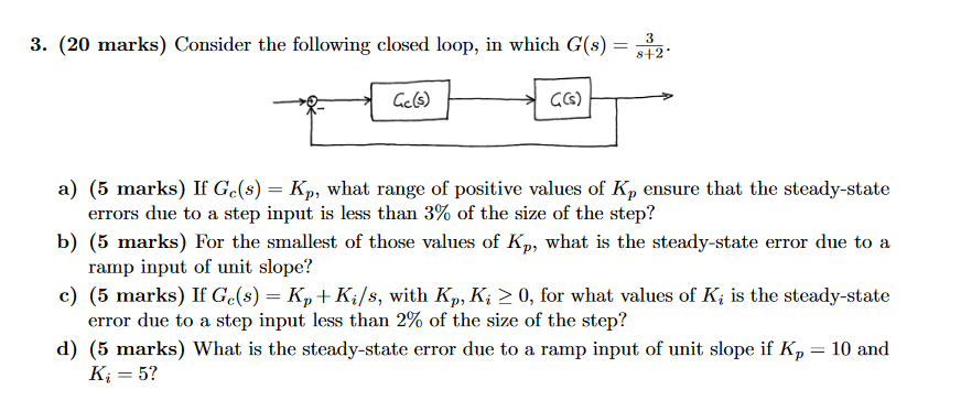 Solved 3. (20 marks) Consider the following closed loop, in | Chegg.com