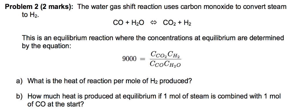 Solved Problem 2 (2 marks): The water gas shift reaction | Chegg.com