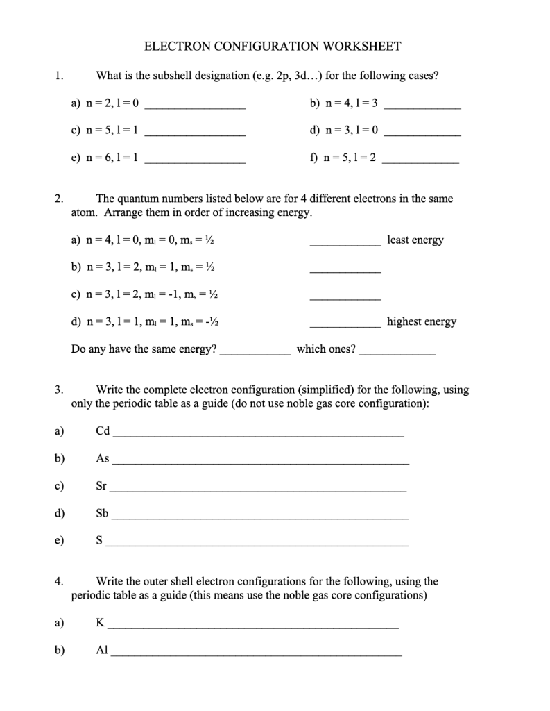 Solved ELECTRON CONFIGURATION WORKSHEET 1. What is the | Chegg.com