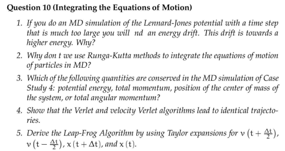 Solved Question 10 (Integrating the Equations of Motion) 1. | Chegg.com