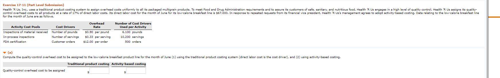 Solved Exercise 17-11 (Part Level Submission) Health 'R Us, | Chegg.com