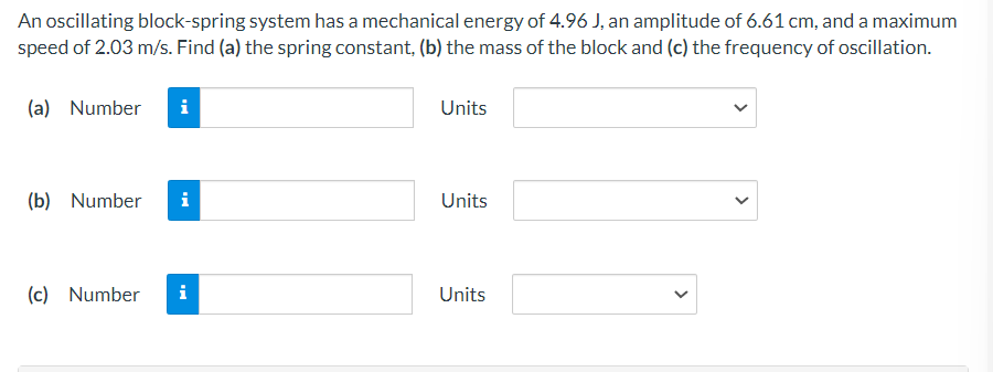 Solved An oscillating block-spring system has a mechanical | Chegg.com
