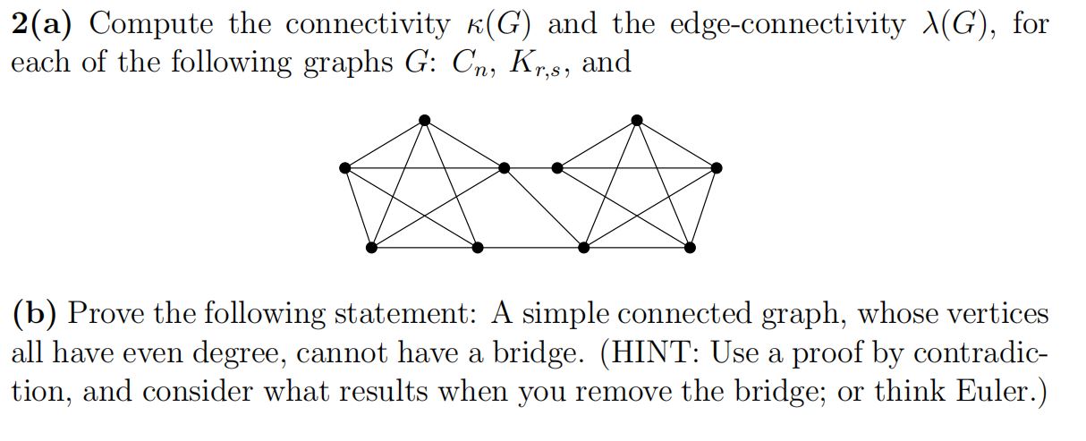 Solved 2(a) Compute the connectivity κ(G) and the | Chegg.com