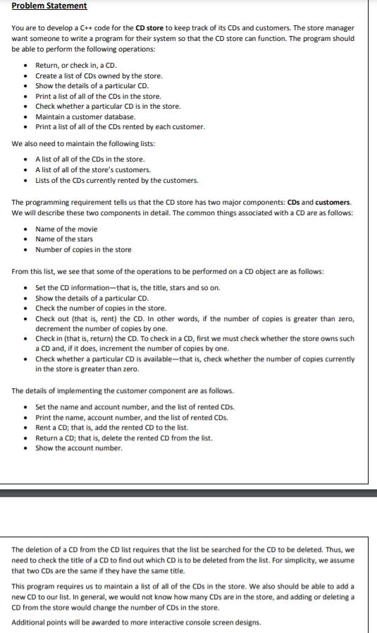 Solved Problem Statement You are to develop a C++ code for | Chegg.com