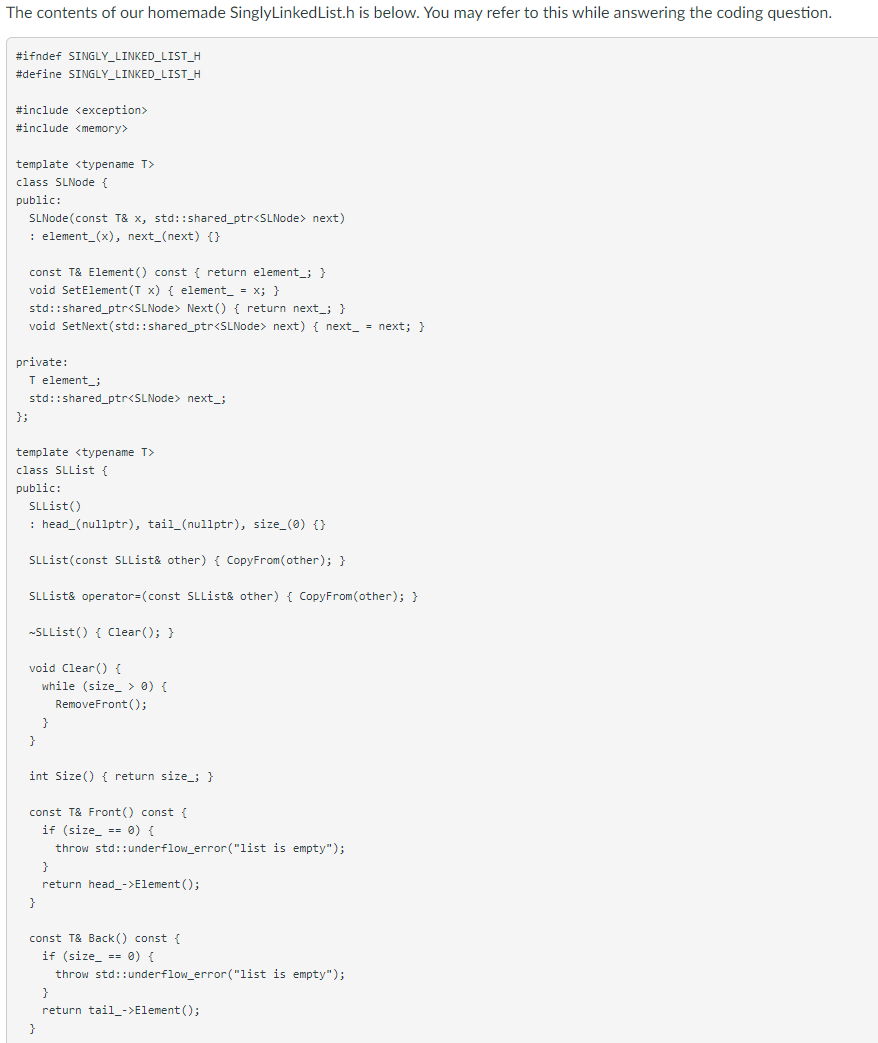Solved Implement The Following Sllist Singly Linked List 