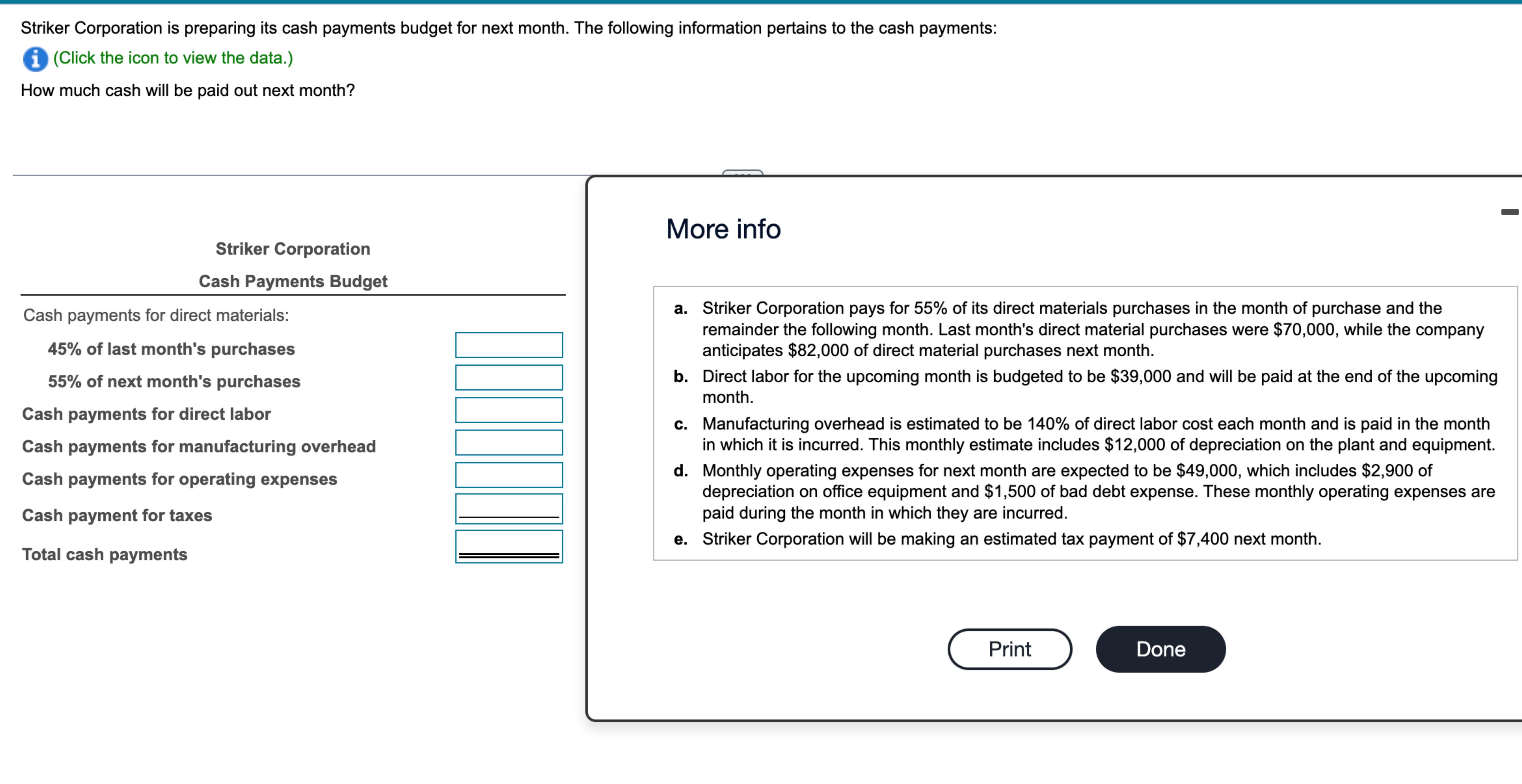 Striker Corporation is preparing its cash payments | Chegg.com