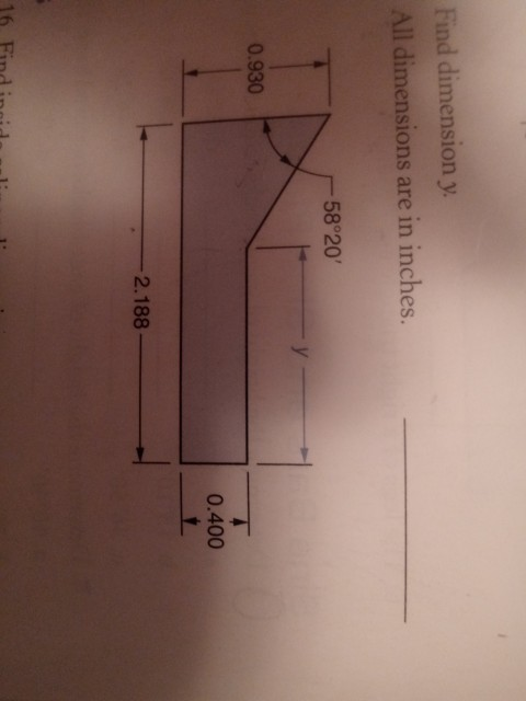 Solved Find dimension y All dimensions are in inches. 58°20' | Chegg.com