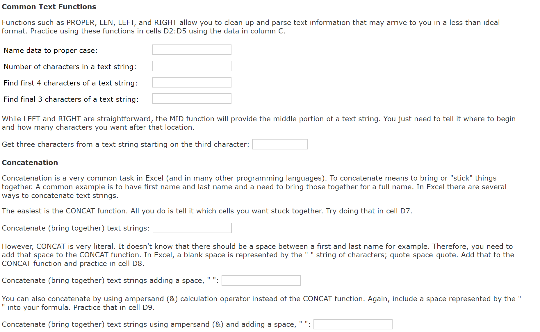 Solved Common Text Functions Concatenate (bring together) | Chegg.com
