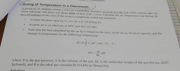 Solved Rising of Temperature in a Classroom A group of 35 | Chegg.com