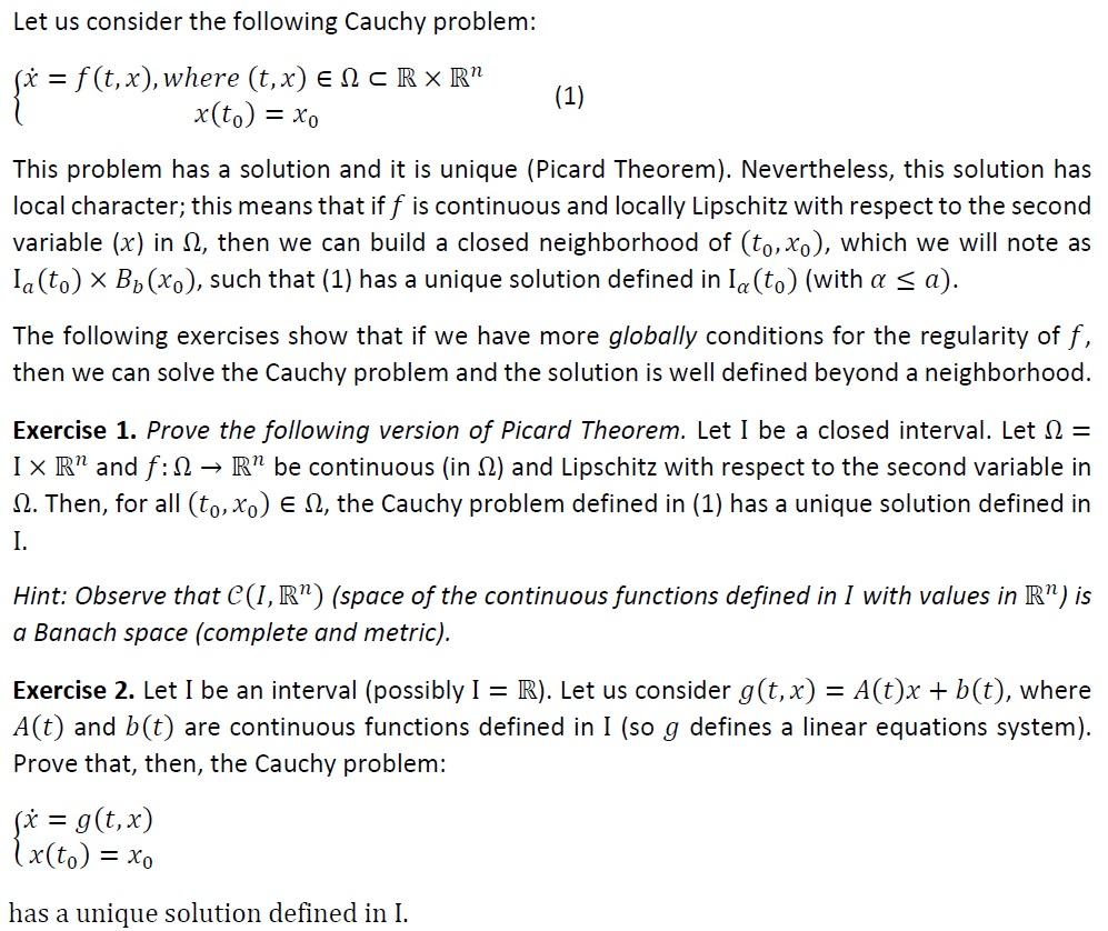 Solved Let us consider the following Cauchy problem: LE = | Chegg.com