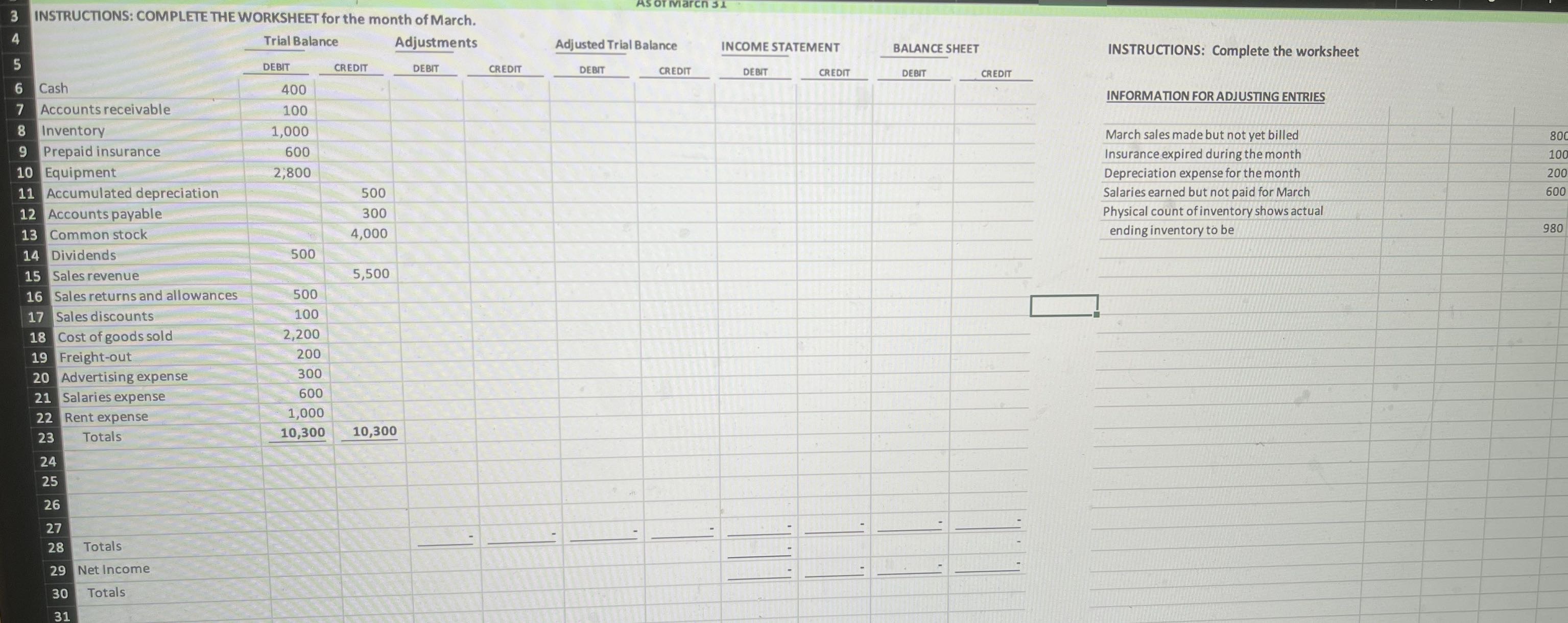 Solved How do I complete the worksheet in given format with | Chegg.com