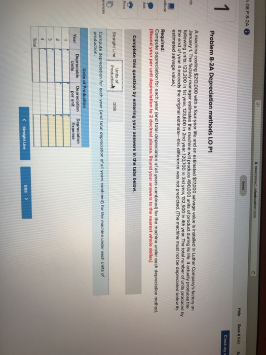Solved 8-2A Problem 8-2A Depreciation methods LO P1 A | Chegg.com Solved 8-2A Problem 8-2A Depreciation methods LO P1 A | Chegg.com