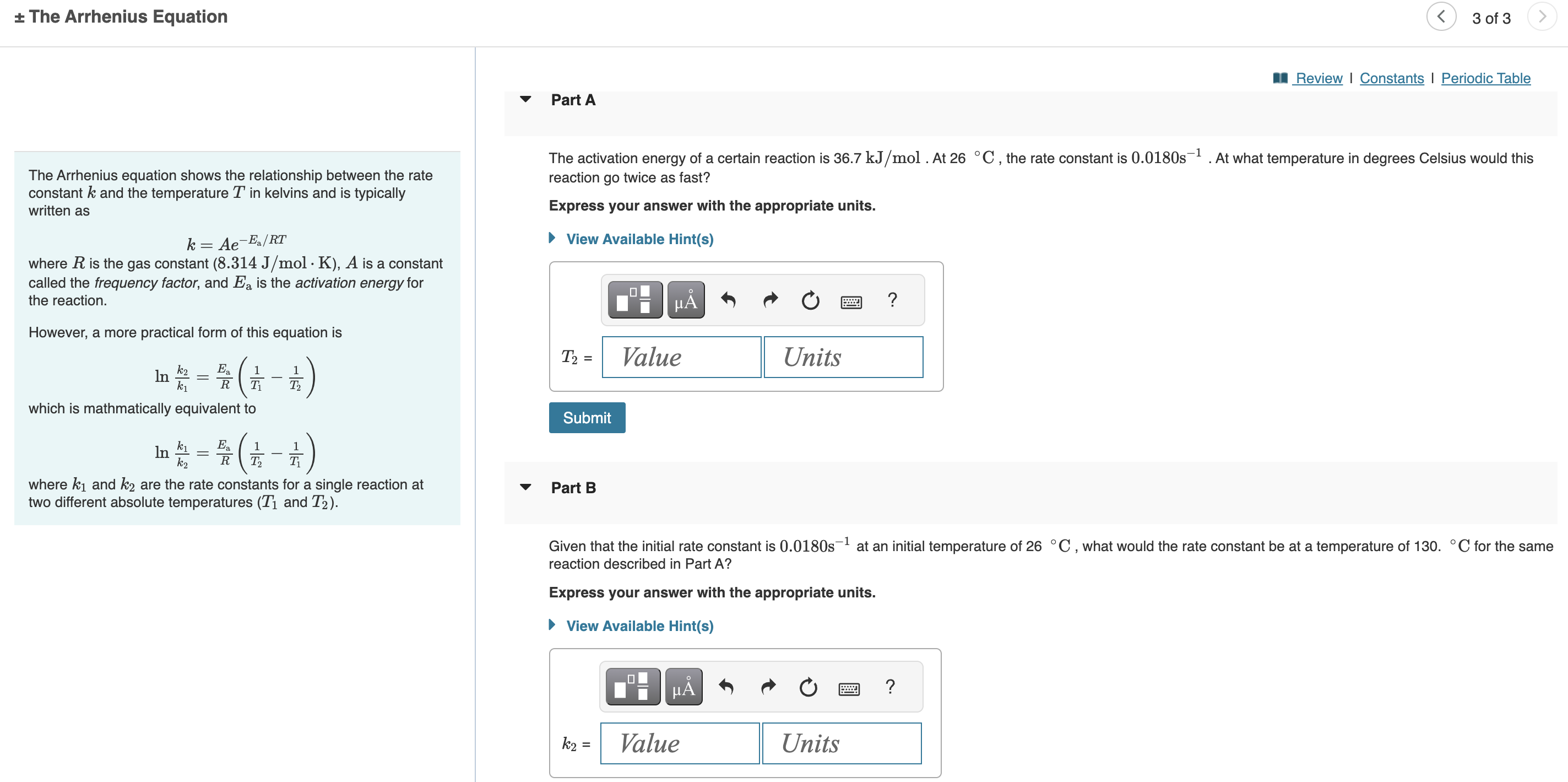 Solved Part AThe Arrhenius equation shows the relationship | Chegg.com