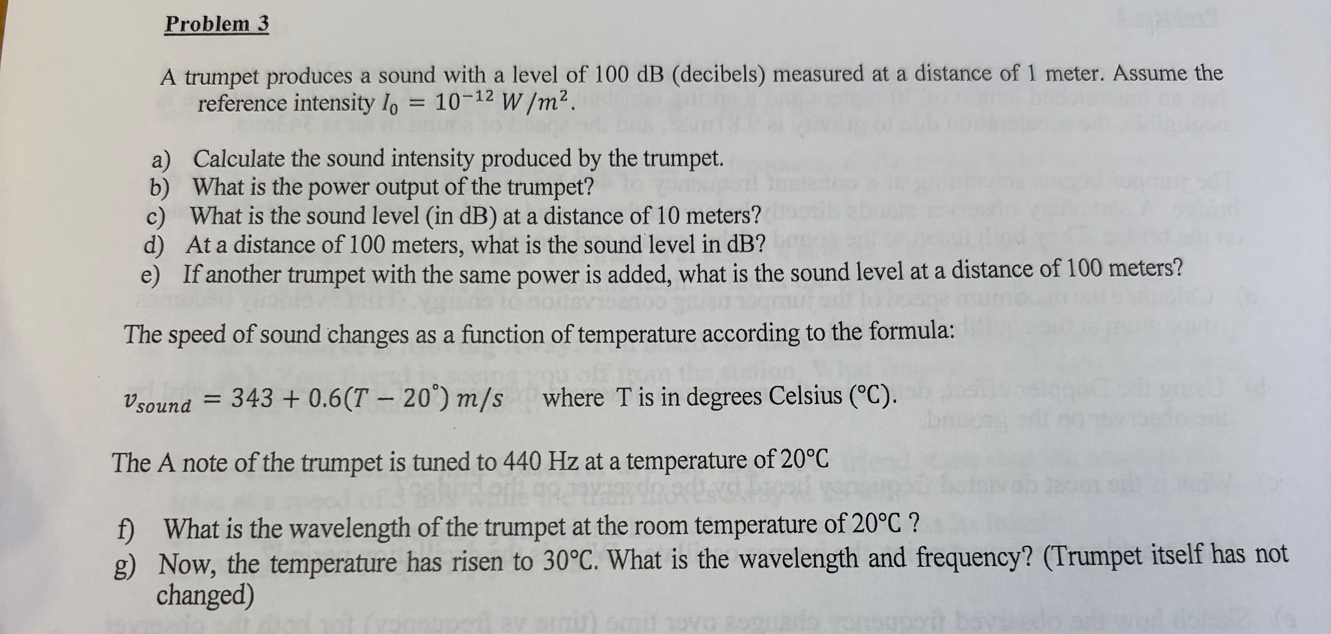 Solved Problem 3A trumpet produces a sound with a level | Chegg.com