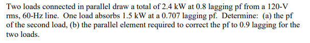 Solved Two loads connected in parallel draw a total of 2.4 | Chegg.com