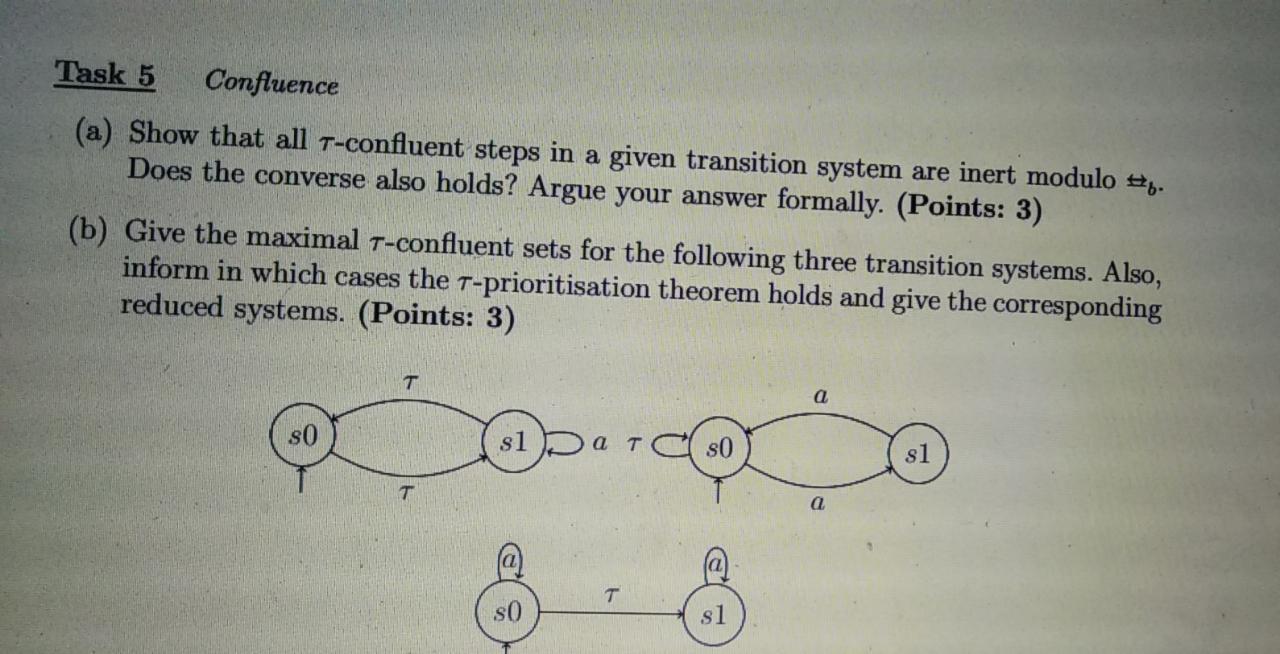 Solved Task 5 Confluence (a) Show that all 7-confluent steps | Chegg.com