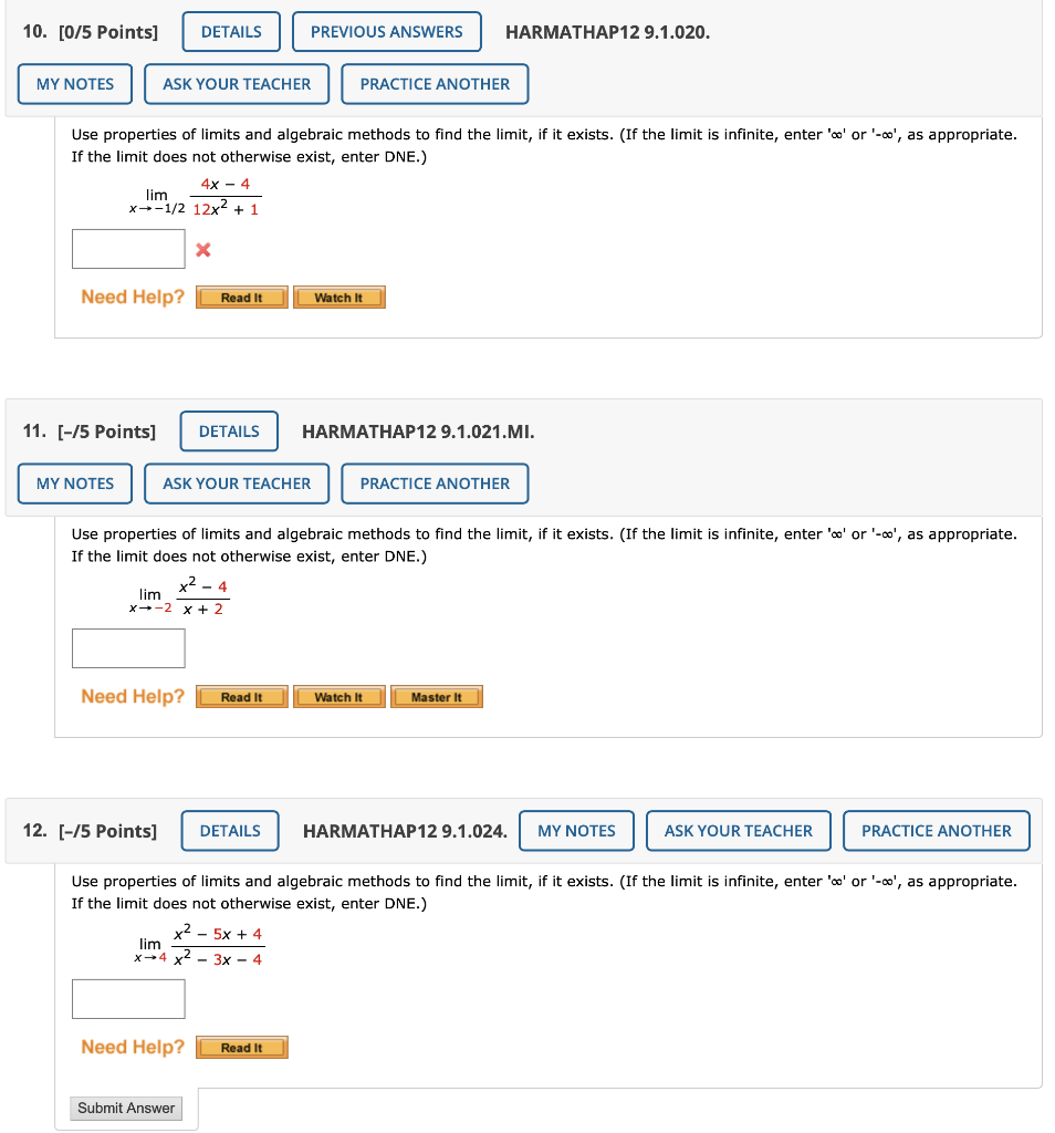 Solved 10. [0/5 Points] DETAILS PREVIOUS ANSWERS HARMATHAP12 | Chegg.com