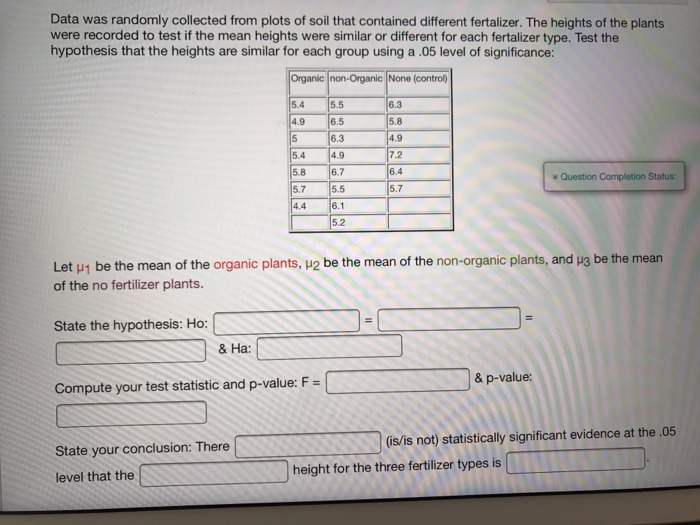 Solved Data was randomly collected from plots of soil that | Chegg.com