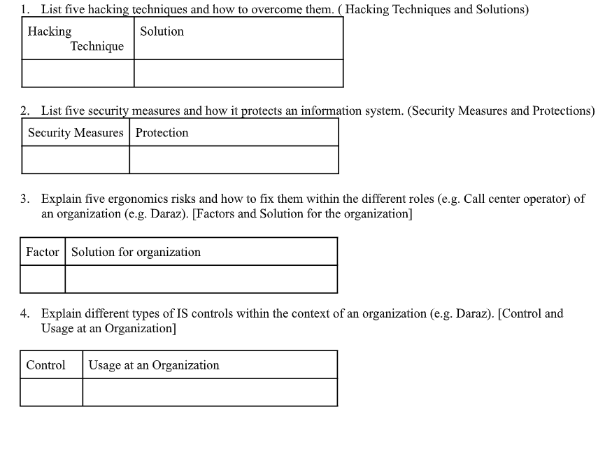 Solved 1. List five hacking techniques and how to overcome | Chegg.com