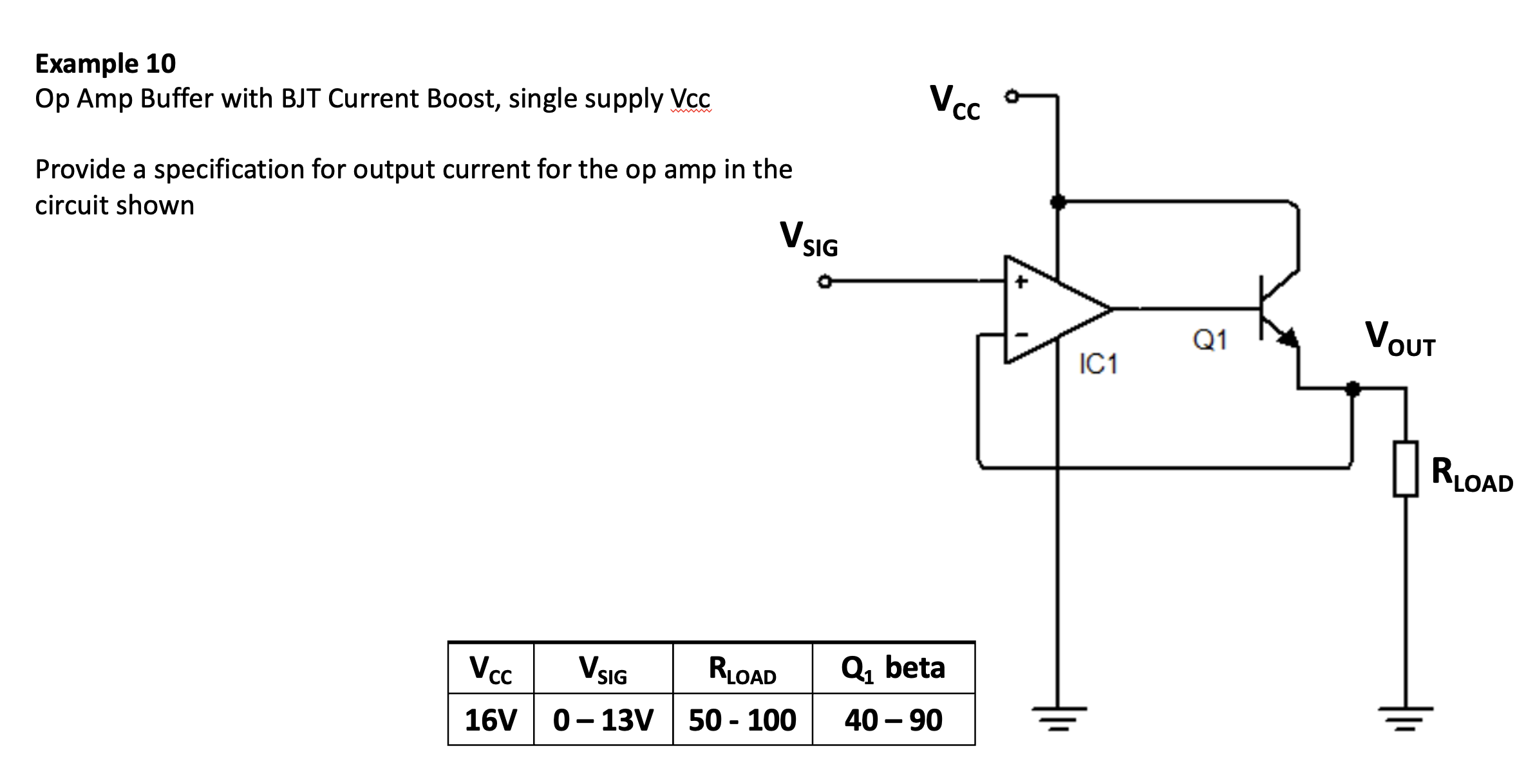 Solved Example 10 Op Amp Buffer with BJT Current Boost, | Chegg.com