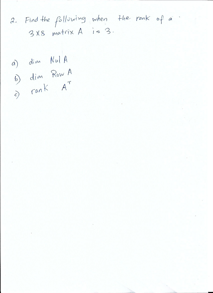 Solved Find the following when the rank of a 3x8 matrix is | Chegg.com