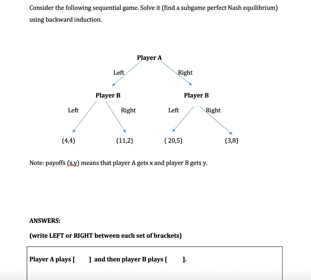 Solved Consider the following sequential game. Solve it | Chegg.com
