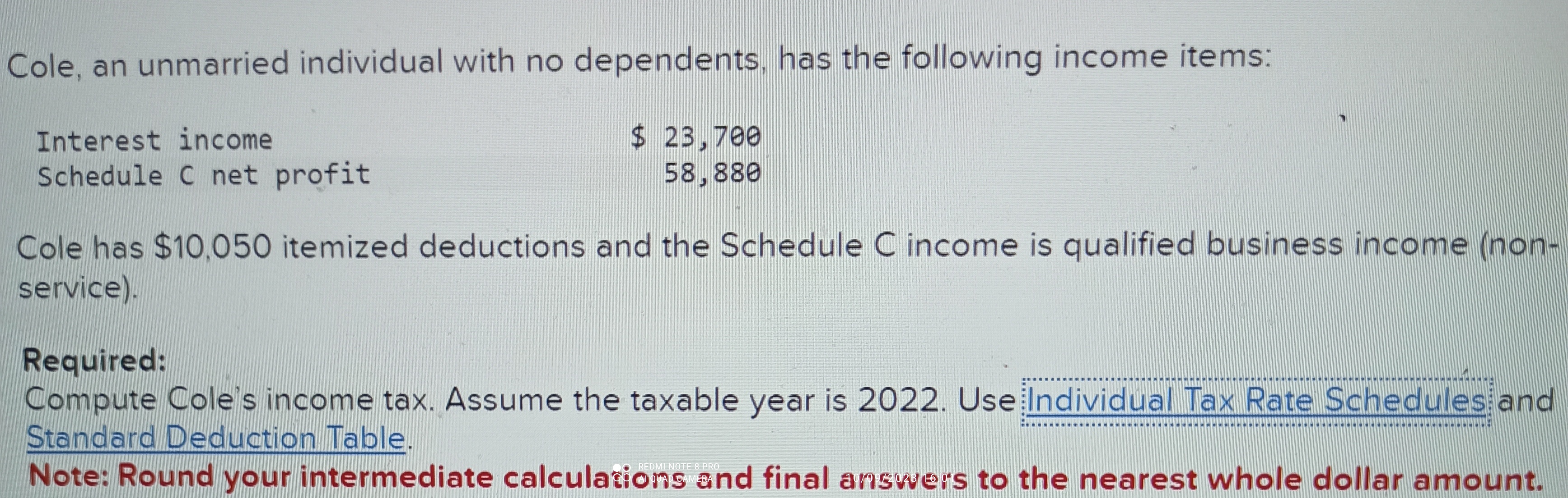 Solved Cole, an unmarried individual with no dependents, has | Chegg.com