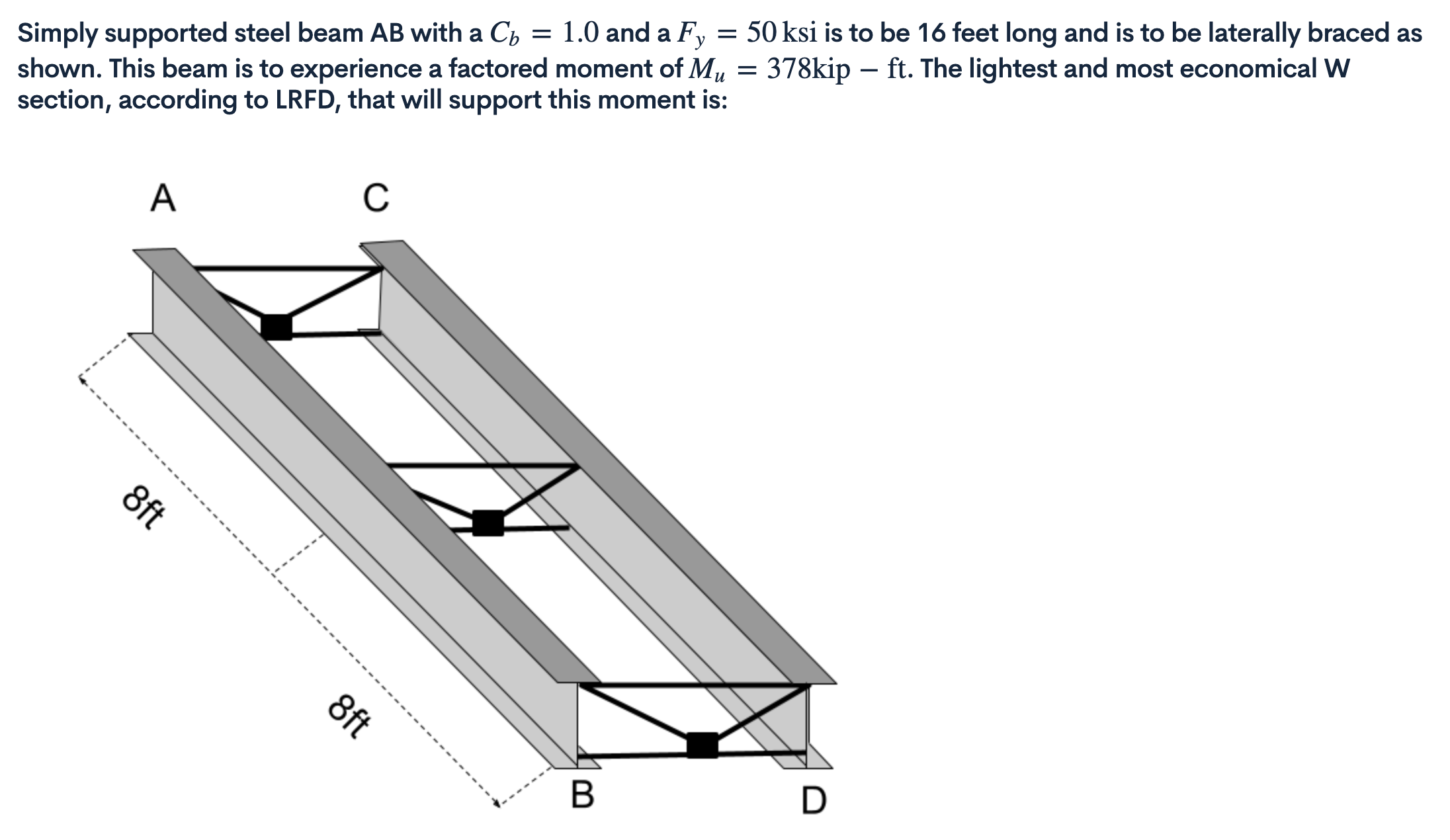Solved Simply supported steel beam AB with a Cb=1.0 and a | Chegg.com