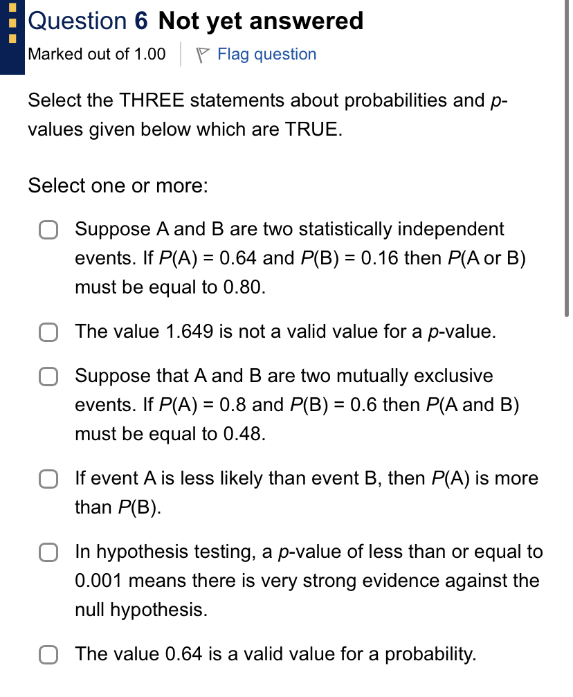 Solved Question 6 Not yet answered Marked out of 1.00 Select | Chegg.com