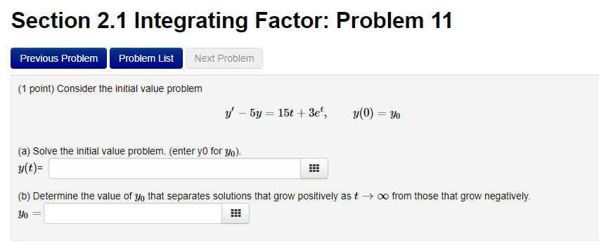 Solved Section 2.1 Integrating Factor: Problem 10 Previous | Chegg.com