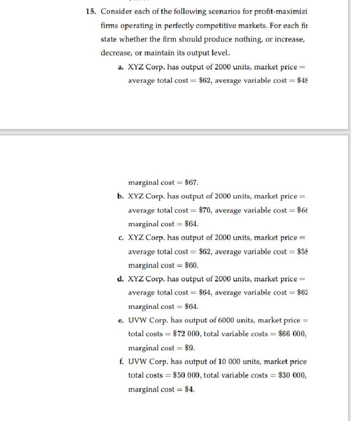 Solved 15. Consider each of the following scenarios for | Chegg.com