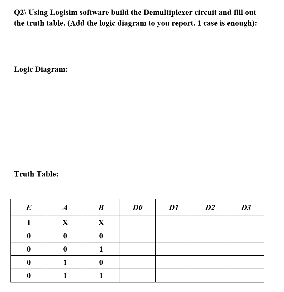 Solved Q2\ Using Logisim software build the Demultiplexer | Chegg.com