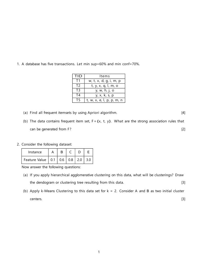 Solved 1. A database has five transactions. Let min sup=60% | Chegg.com