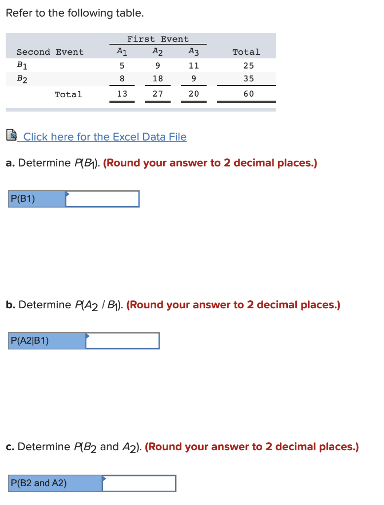 Solved Refer to the following table. First Event A1 A2 A3 5 | Chegg.com
