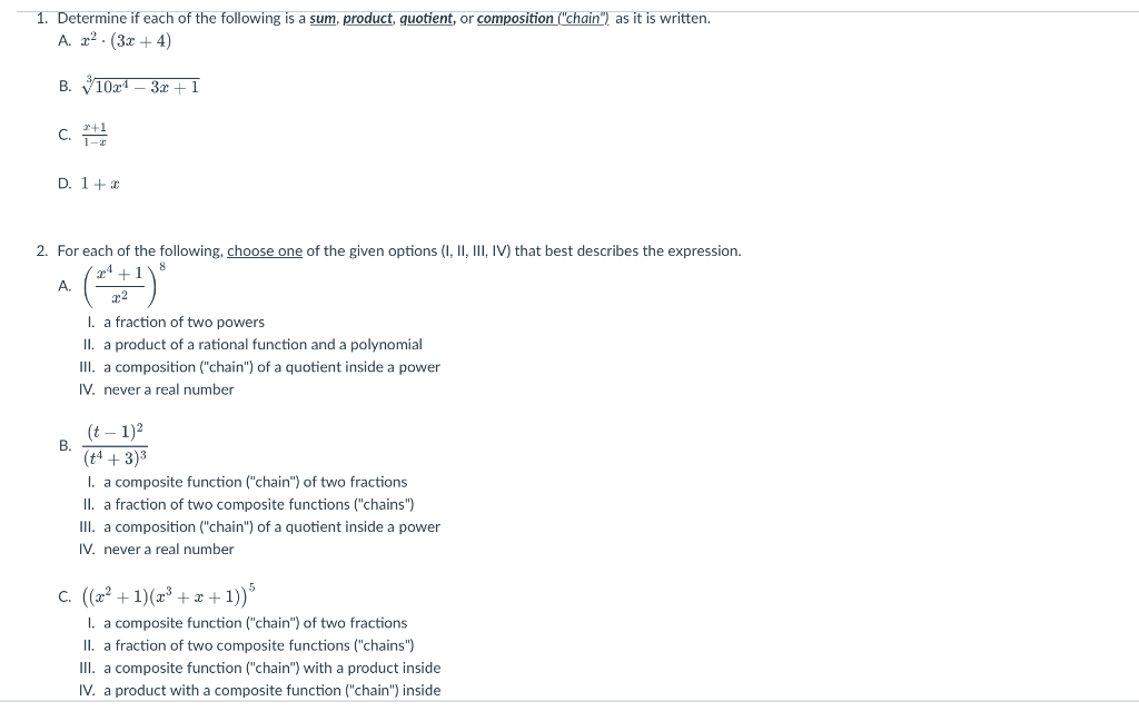 Solved 1. Determine if each of the following is a sum, | Chegg.com