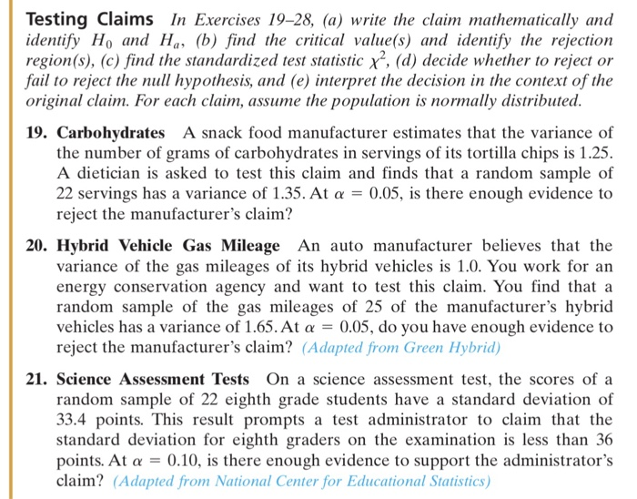 Solved Testing Claims In Exercises 19-28, (a) write the | Chegg.com