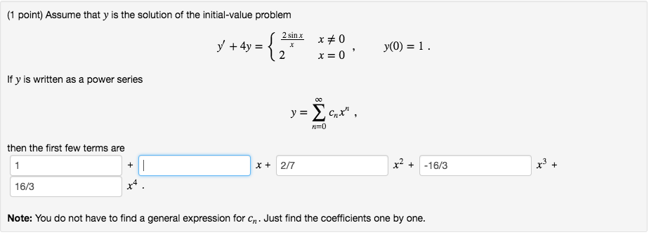 Solved (1 point) Assume that y is the solution of the | Chegg.com