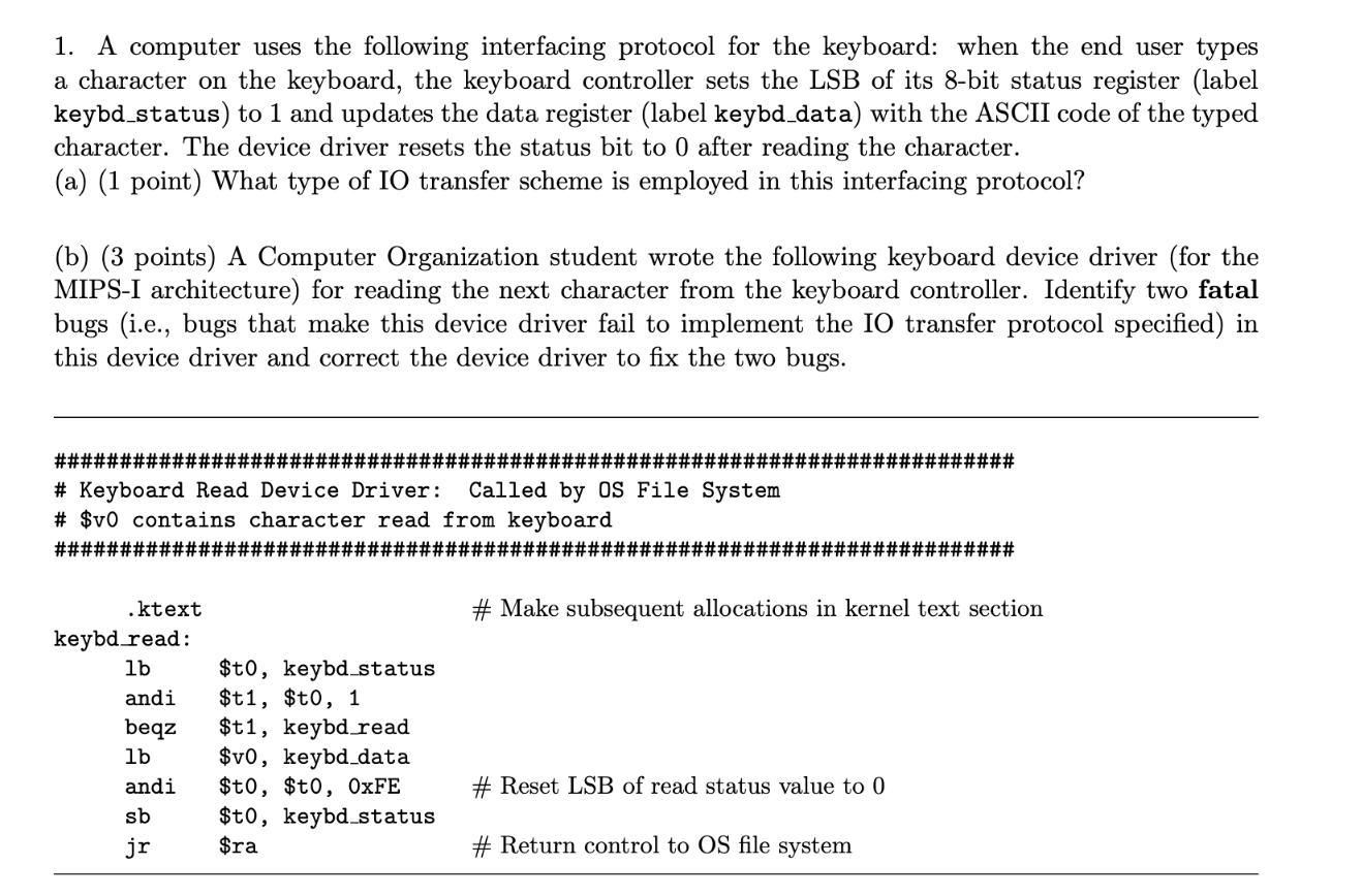 1. A computer uses the following interfacing protocol | Chegg.com