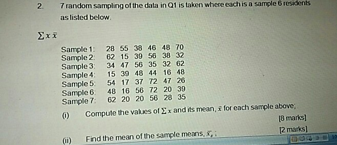 Solved 2. 7 random sampling of the data in Q1 is taken where | Chegg.com