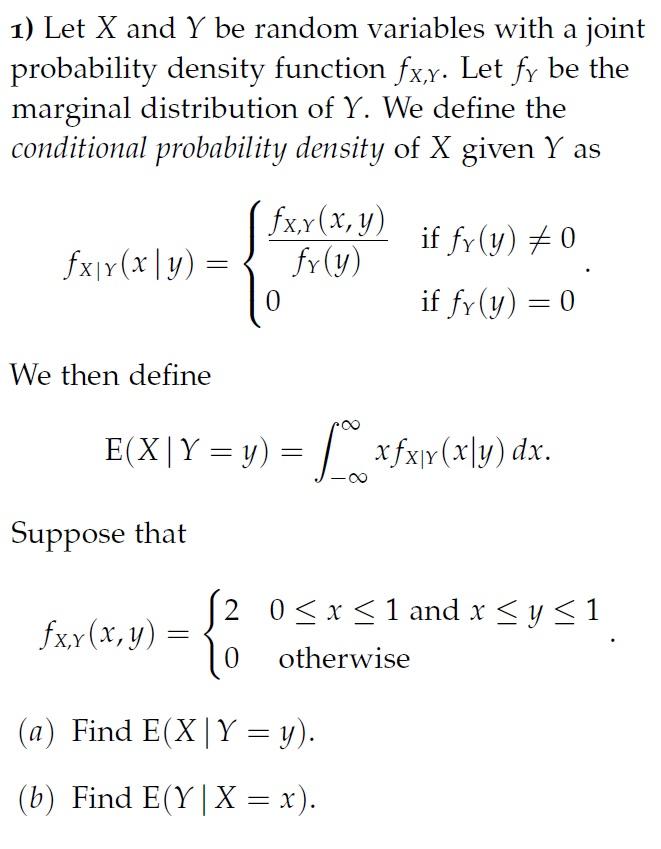 Solved 1) Let X and Y be random variables with a joint | Chegg.com