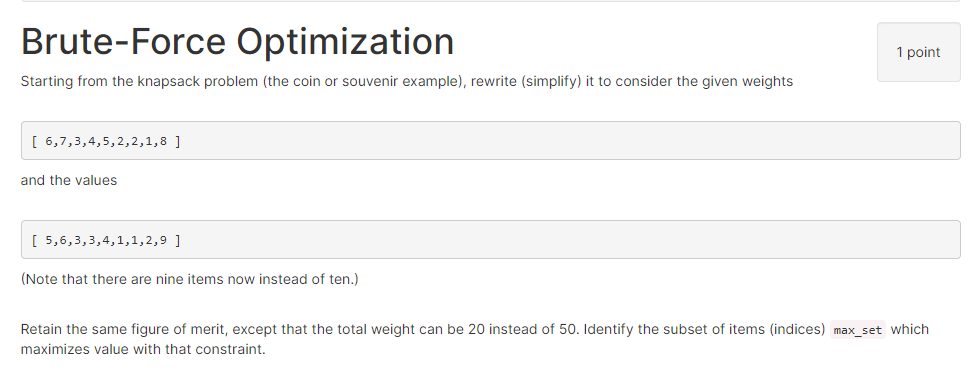 Solved Brute-Force Optimization 1 point Starting from the | Chegg.com