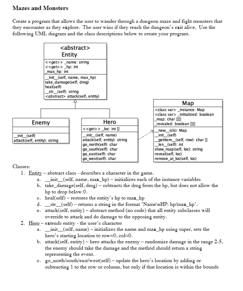 Mazes and Monsters Create a program that allows the | Chegg.com