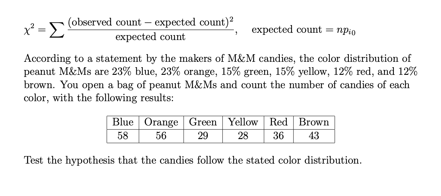 Solved (observed count – expected count)2 x? =Σ expected | Chegg.com