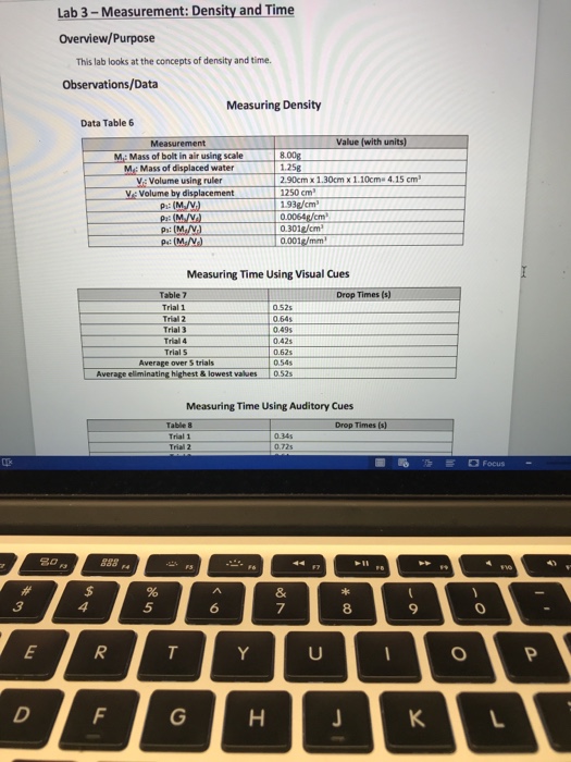 Solved Lab 3-Measurement: Density and Time Overview/Purpose | Chegg.com