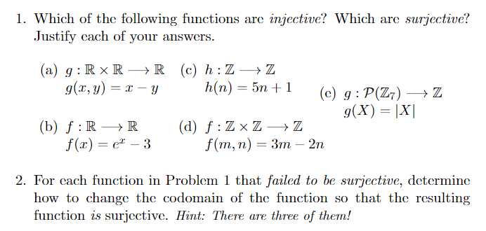 Solved 1. Which of the following functions are injective? | Chegg.com