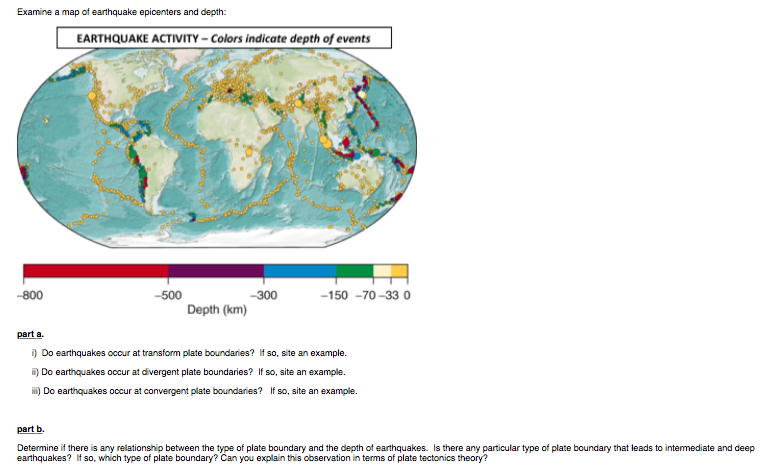 Solved Examine a map of earthquake epicenters and depth: | Chegg.com