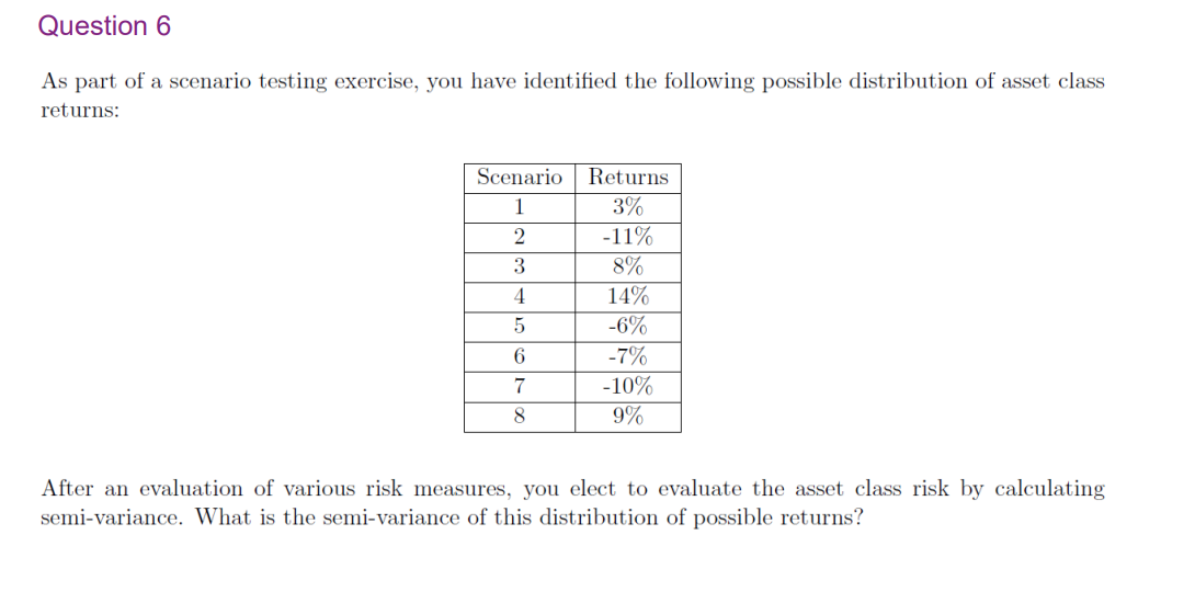 Solved Question 6 As part of a scenario testing exercise, | Chegg.com
